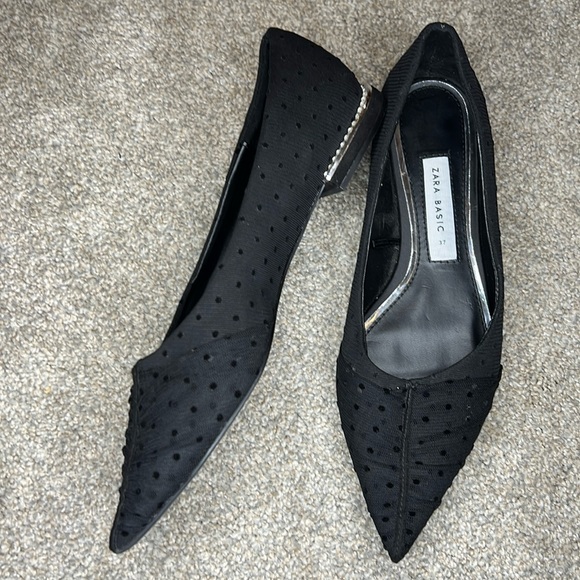 Zara | Shoes | Zara Basic Black Polka Dots Mesh Lace Jeweled Ballerina ...